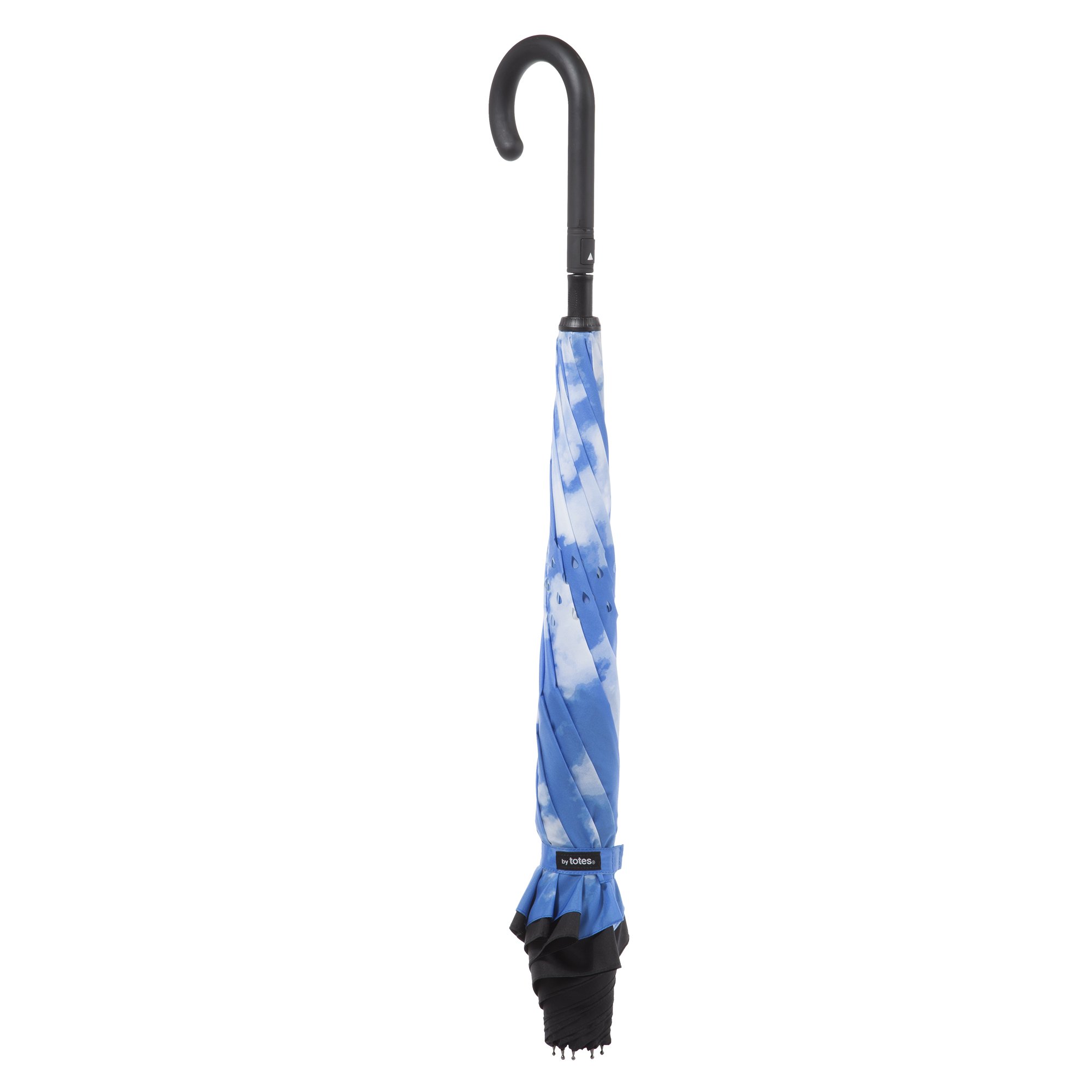 Totes InBrella - Reverse Close Umbrella with Invisible Water Repellent Coating - Auto Close, Inverted, Dripless, and Stormproof for Rainy Weather