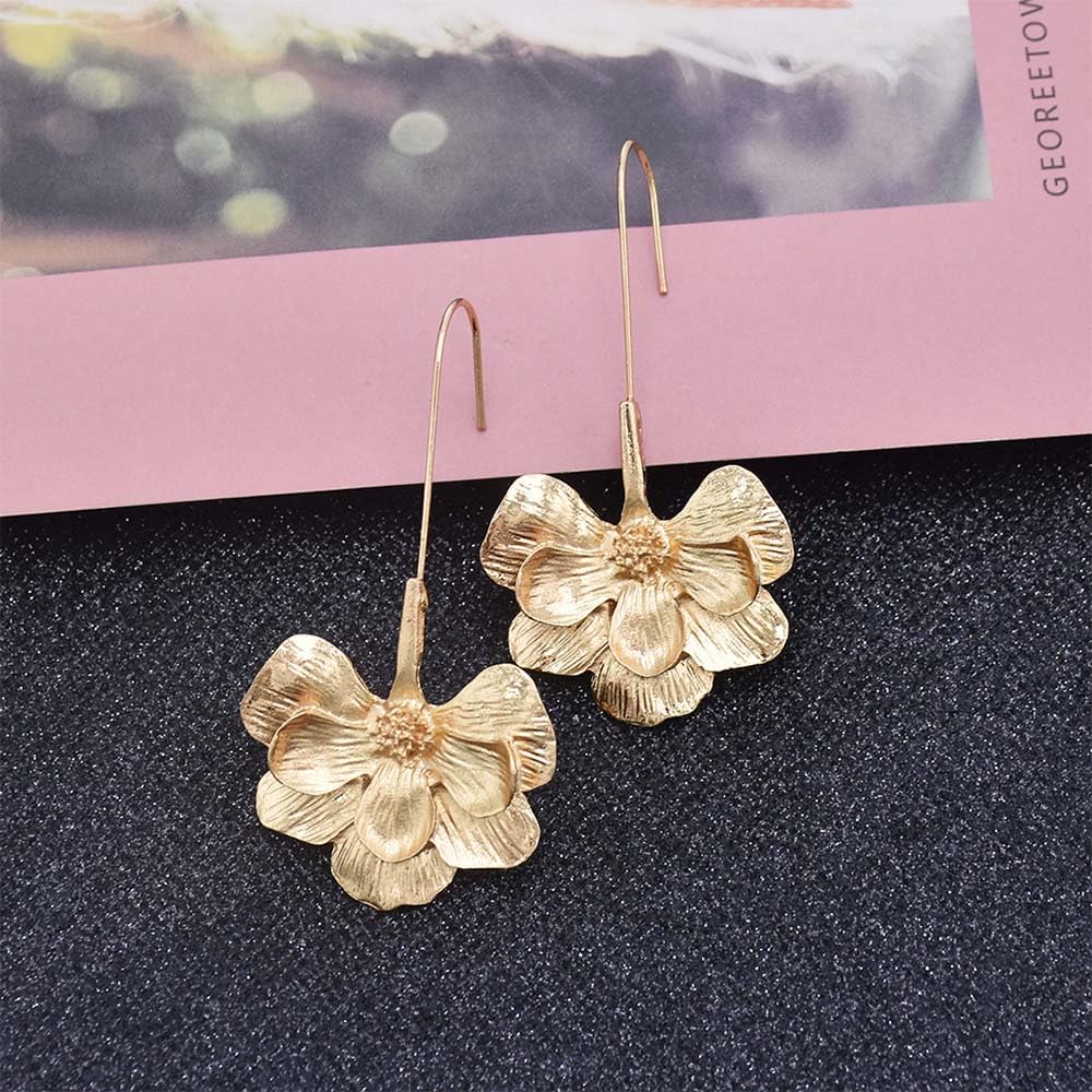 LM.aoruiz Ginkgo Leaf Earrings - 14K Gold Plated Flower Earrings for Women - Vintage Big Earrings Hypoallergenic - Irregular Shape Dangle Earrings Gift - statement Earrings