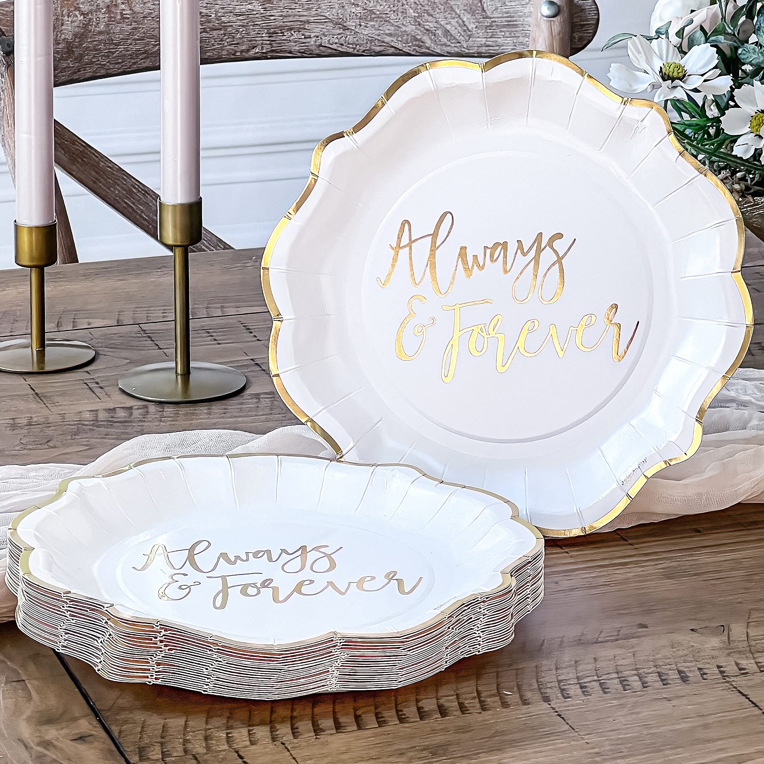 Kate Aspen Always & Forever 72 Piece Classic & Elegant Paper Party Tableware Set (24 Guests), Party Supplies, Wedding Decor for Bridal Showers, Engagements and Receptions