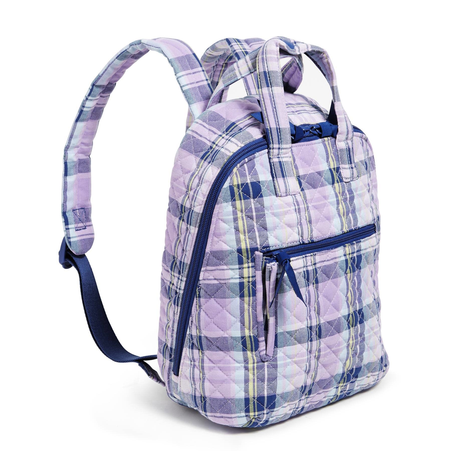 Vera Bradley Women's Cotton Mini Totepack Backpack, Amethyst Plaid - Recycled Cotton, One Size