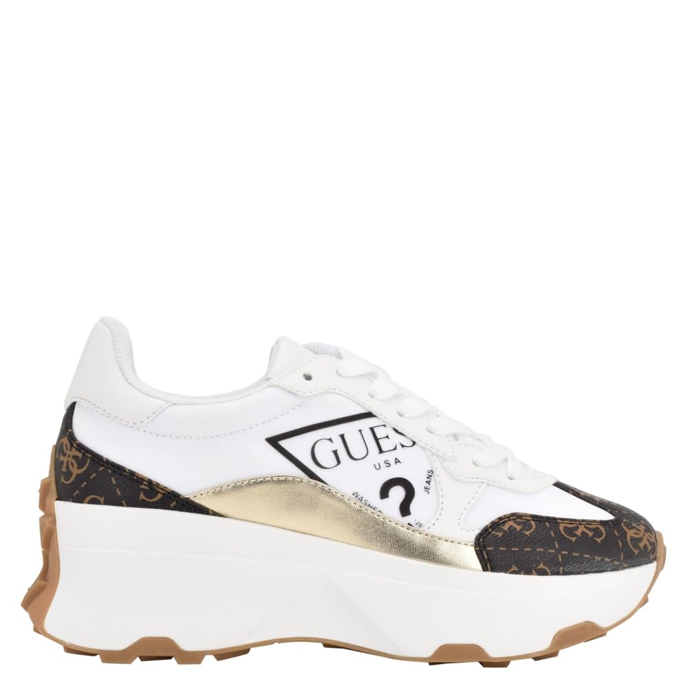 Guess Women's CALEBB Sneaker, White/Brown 145, 10