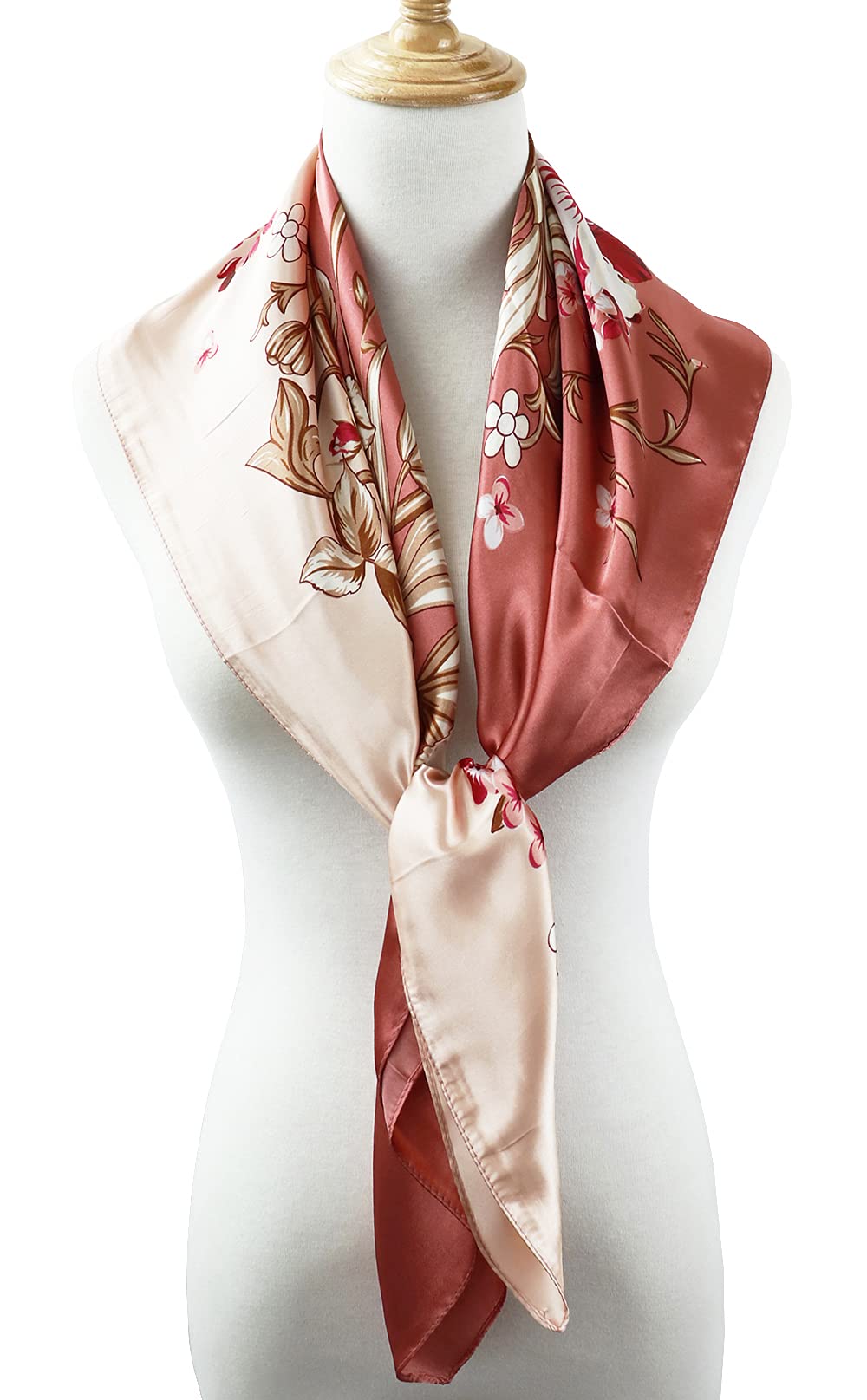 vabovin 35" Women's Kerchief Neckerchief Satin Square Silk Feeling Scarf for Hair Wrapping at Night (Pink Flowers)