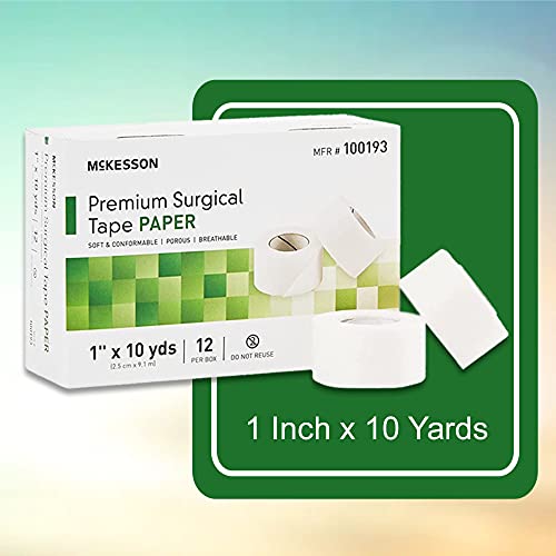 McKesson Premium Surgical Tape, Non-Sterile, Paper, Breathable, 1 in x 10 yd, 12 Count