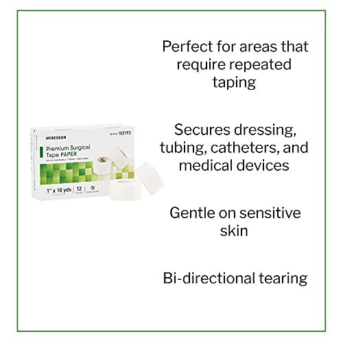 McKesson Premium Surgical Tape, Non-Sterile, Paper, Breathable, 1 in x 10 yd, 12 Count
