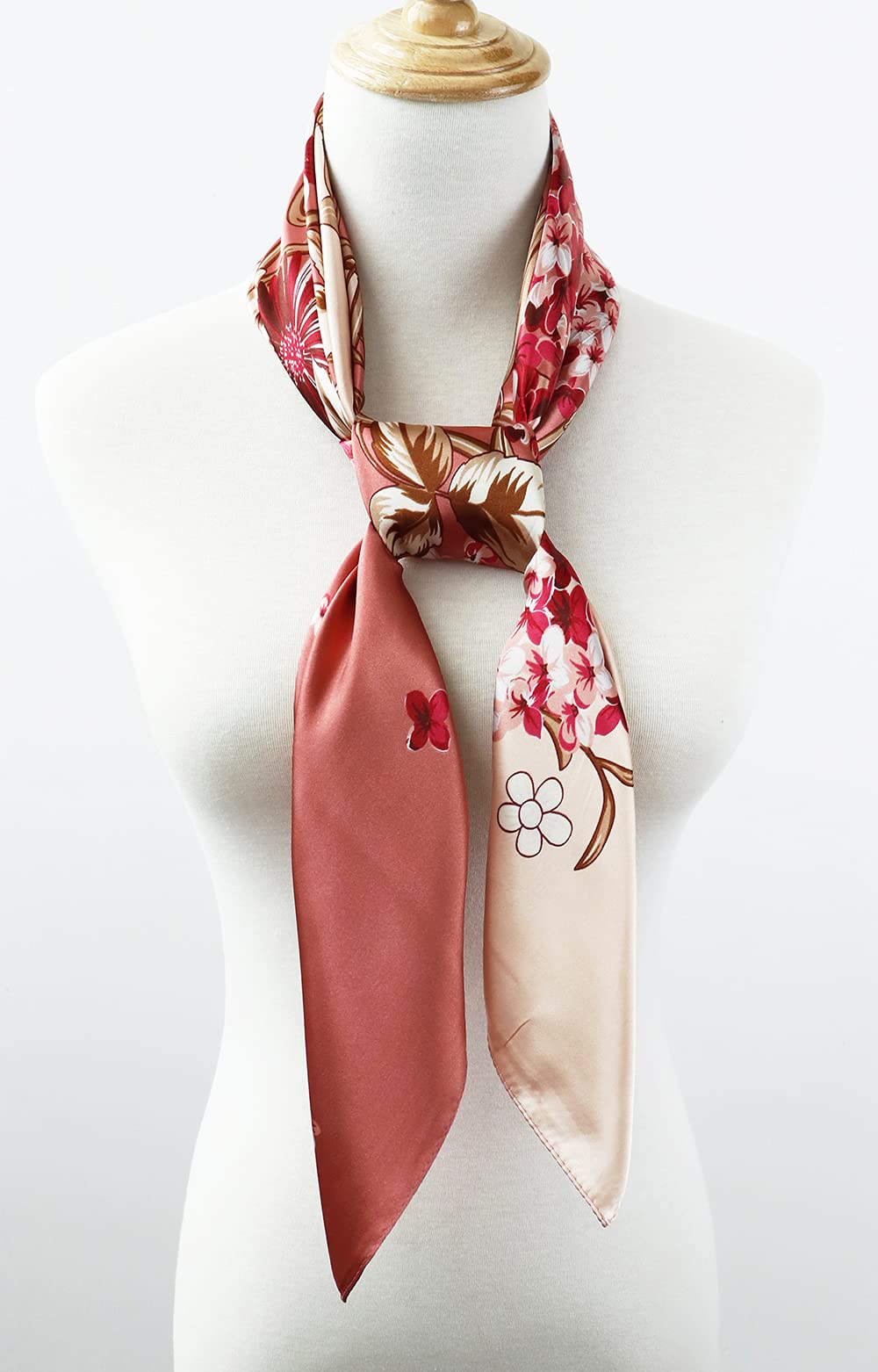 vabovin 35" Women's Kerchief Neckerchief Satin Square Silk Feeling Scarf for Hair Wrapping at Night (Pink Flowers)