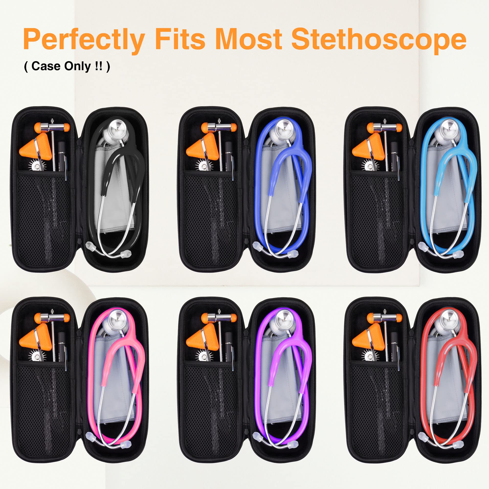 HESPLUS Storage Travel Case for 3M Littmann Classic III Stethoscope, Lightweight II S.E, Cardiology IV Diagnostic, MDF Acoustica Deluxe Stethoscopes - Pure Black Without Pattern
