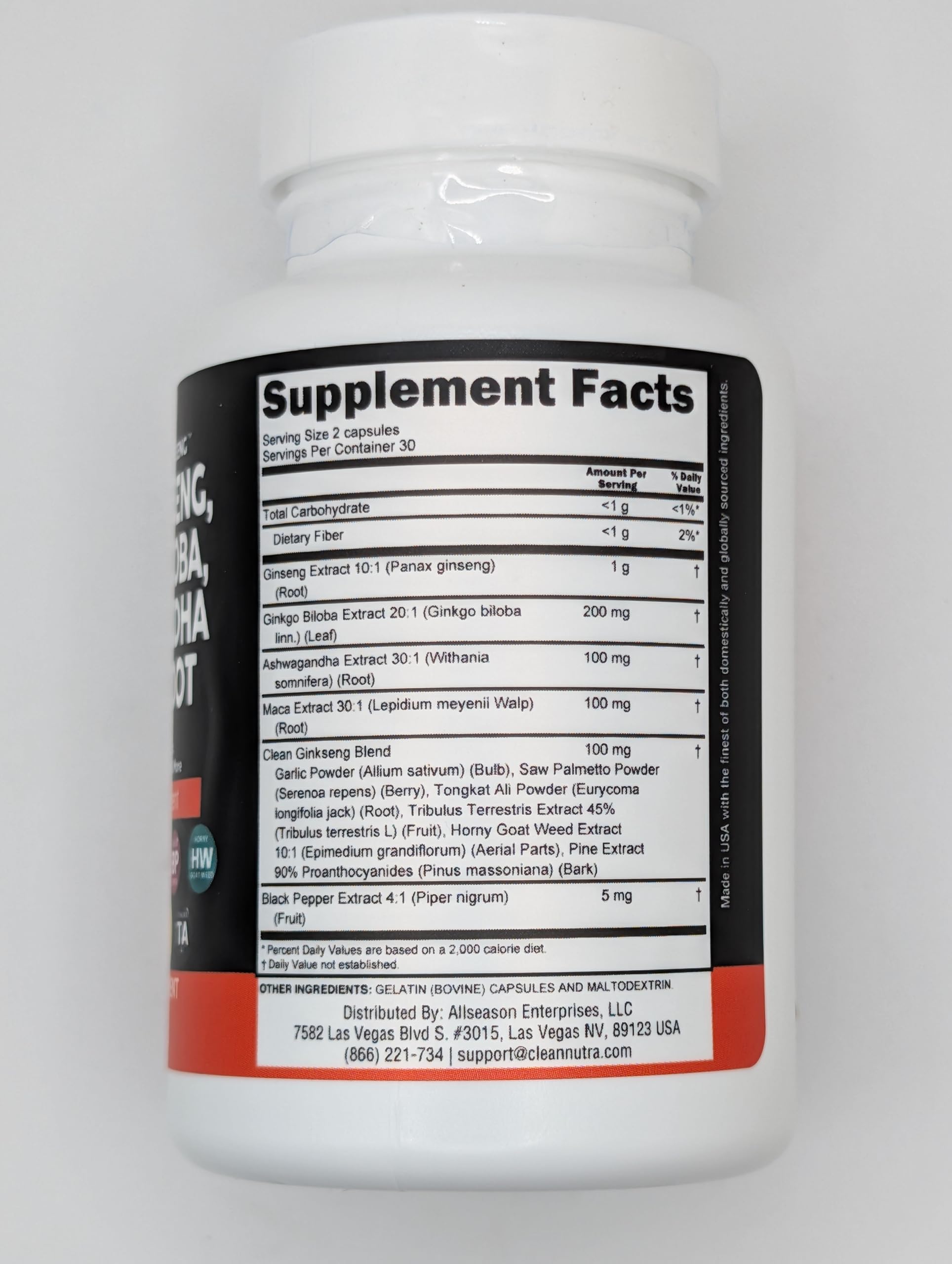 Clean Nutraceuticals Panax Ginseng Ginkgo Biloba Ashwagandha Maca Root - Focus Supplement Pills for Women and Men with Pine Bark Extract, Garlic, and Saw Palmetto - 60 Caps