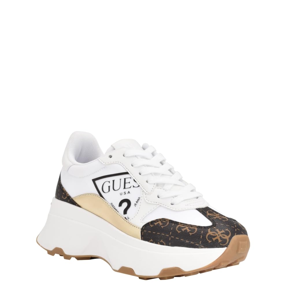 Guess Women's CALEBB Sneaker, White/Brown 145, 10