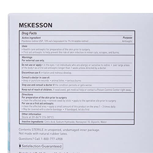 McKesson Povidone-Iodine Impregnated Swab Stick, Sterile - 4 in, 3 Sticks, 25 Packs, 75 Total