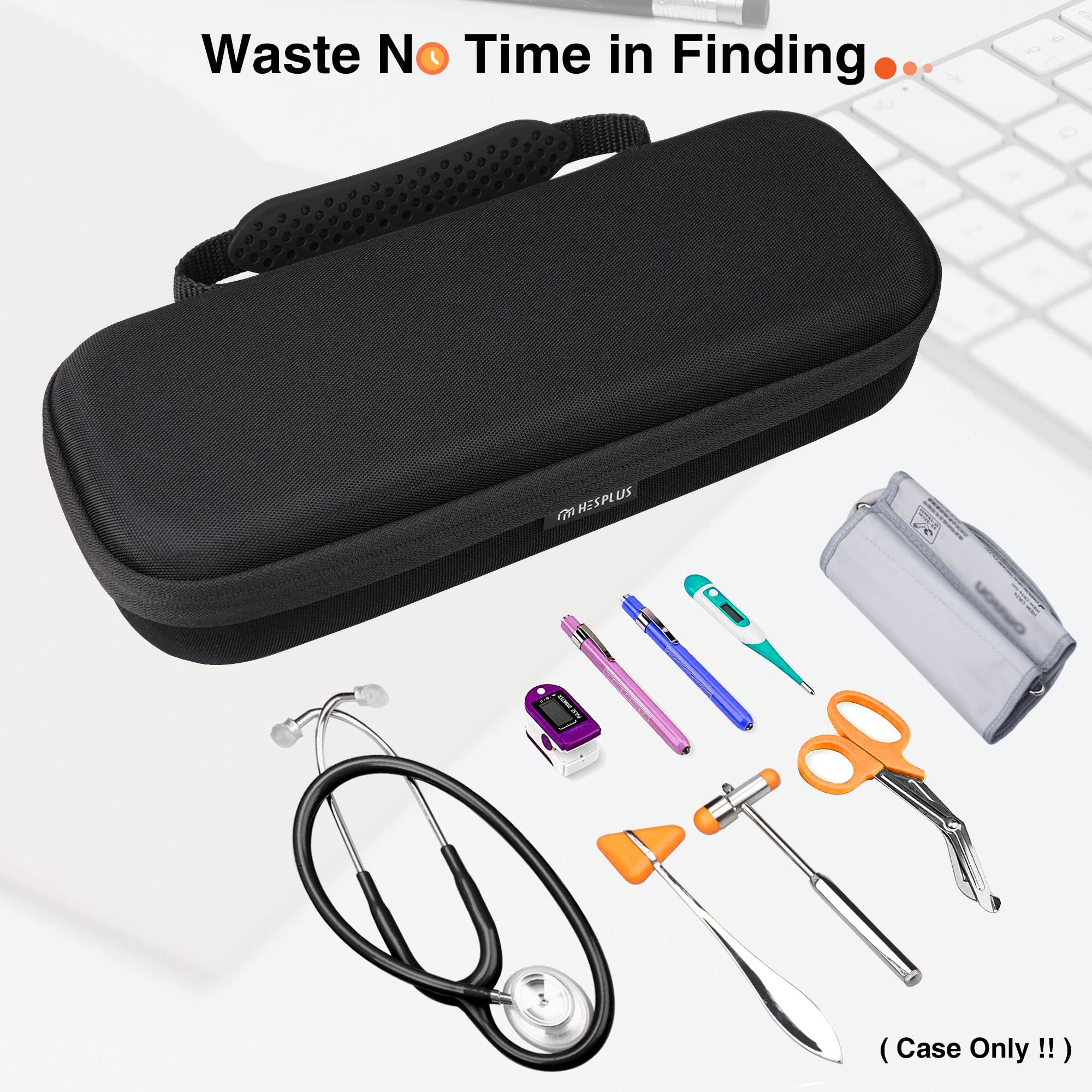 HESPLUS Storage Travel Case for 3M Littmann Classic III Stethoscope, Lightweight II S.E, Cardiology IV Diagnostic, MDF Acoustica Deluxe Stethoscopes - Pure Black Without Pattern