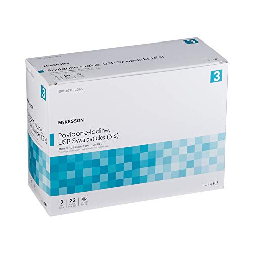 McKesson Povidone-Iodine Impregnated Swab Stick, Sterile - 4 in, 3 Sticks, 25 Packs, 75 Total