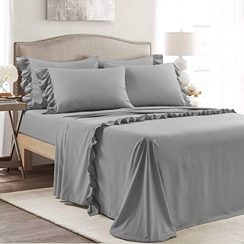 Lush Decor Reyna 4 Piece Ruffle Sheet Set, King, Dark Gray