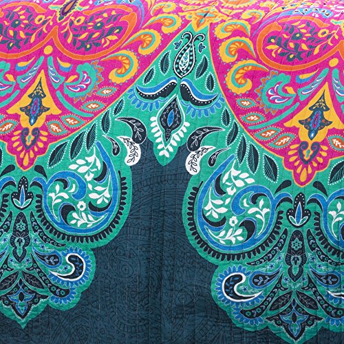 Lush Decor Boho Chic Reversible 3 Piece Quilt Bedding Set - Turquoise/Navy - King