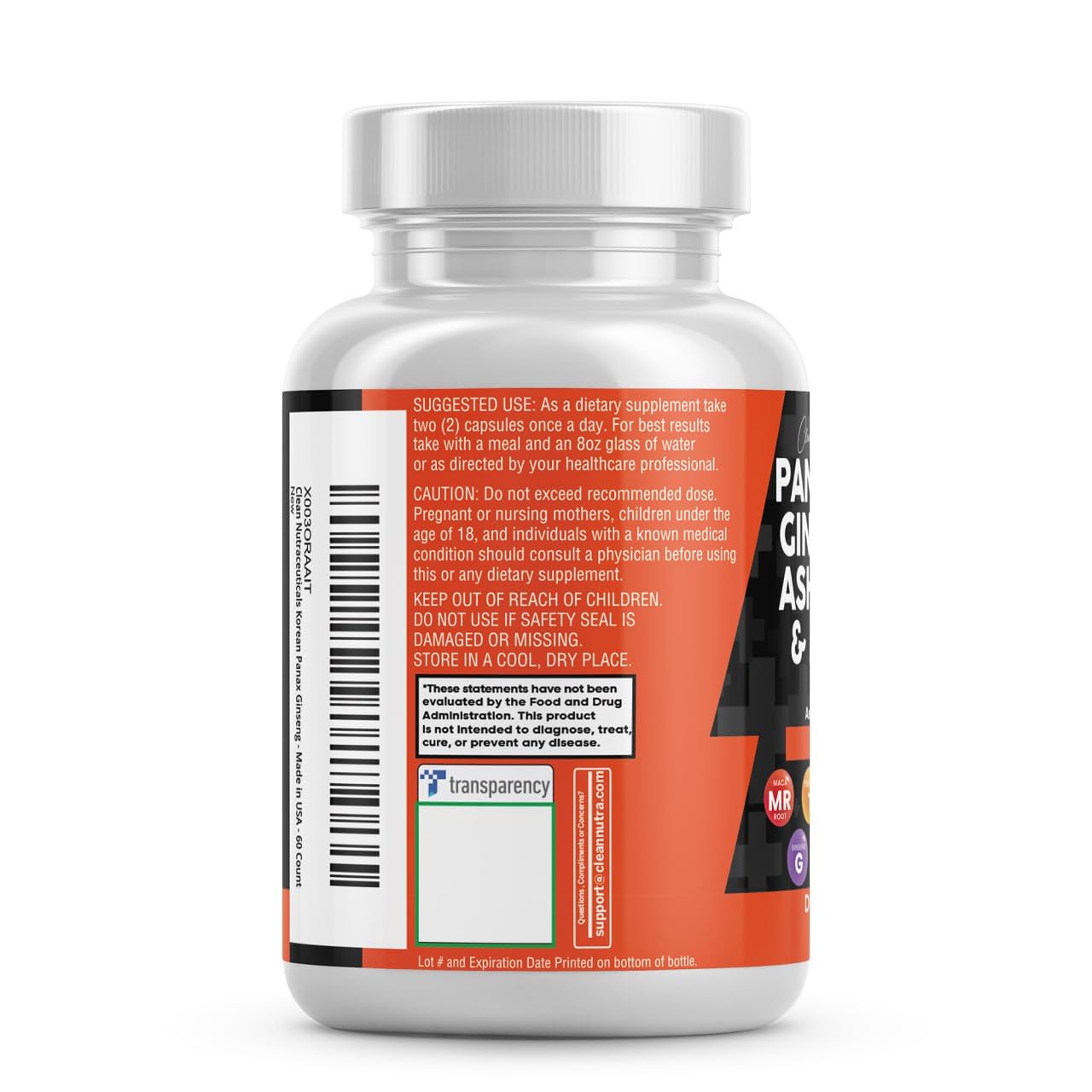 Clean Nutraceuticals Panax Ginseng Ginkgo Biloba Ashwagandha Maca Root - Focus Supplement Pills for Women and Men with Pine Bark Extract, Garlic, and Saw Palmetto - 60 Caps