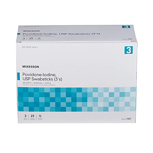 McKesson Povidone-Iodine Impregnated Swab Stick, Sterile - 4 in, 3 Sticks, 25 Packs, 75 Total