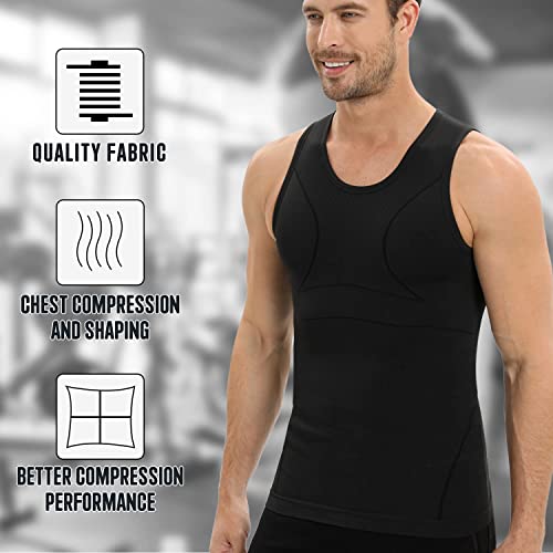 PODFAN Gynecomastia Compression Shirt for Men, Slimming Tank Top Undershirts, Mens Body Shaper Vest(Black,X-Large)