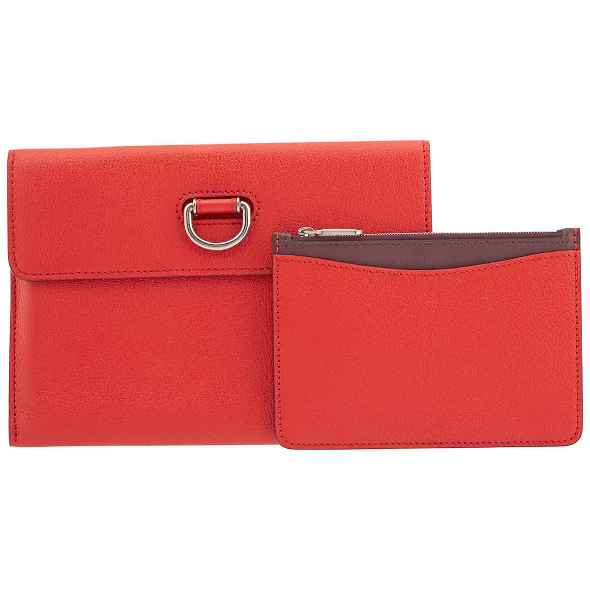 Burberry Womens D-Ring Leather Pouch, Red
