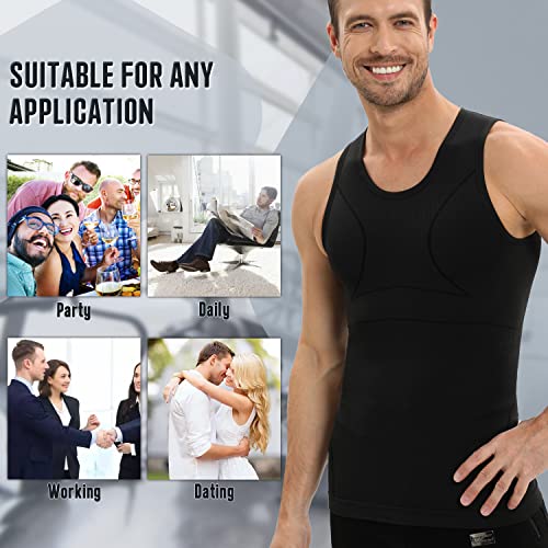 PODFAN Gynecomastia Compression Shirt for Men, Slimming Tank Top Undershirts, Mens Body Shaper Vest(Black,X-Large)