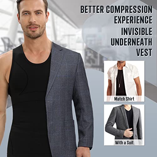 PODFAN Gynecomastia Compression Shirt for Men, Slimming Tank Top Undershirts, Mens Body Shaper Vest(Black,X-Large)