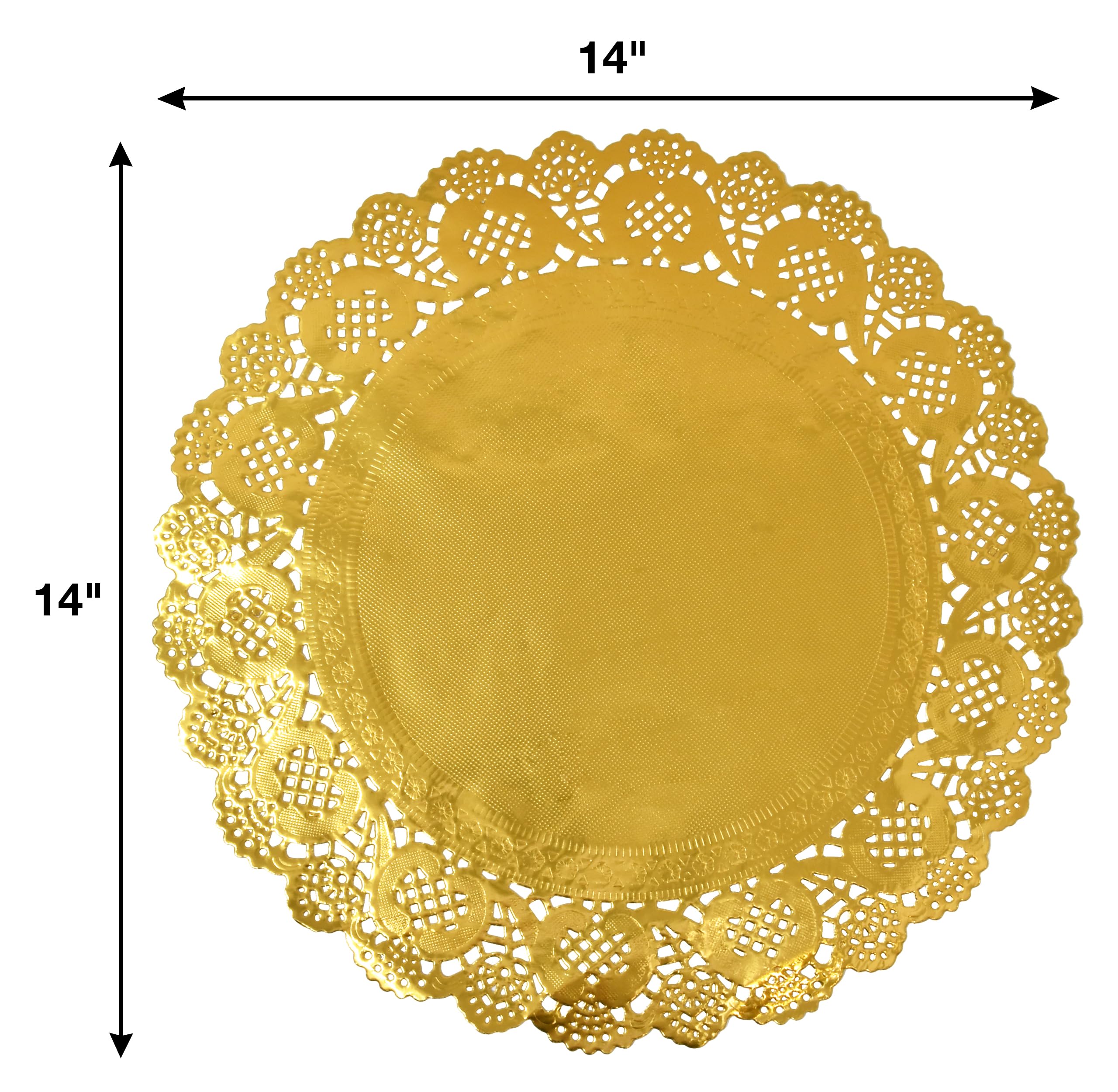 Gift Boutique 250 Gold Doilies Round Paper Place Mats 14" Disposable Metallic Golden Foil Lace Scallop Doily for Cakes Desserts Wedding