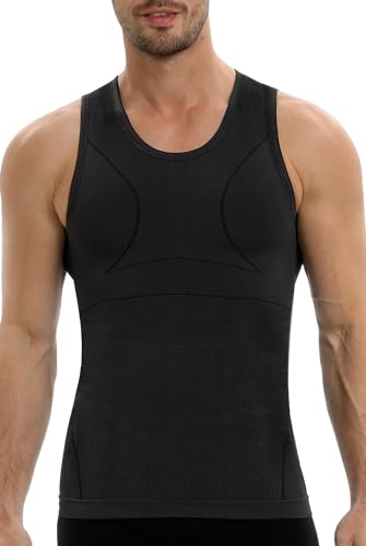 PODFAN Gynecomastia Compression Shirt for Men, Slimming Tank Top Undershirts, Mens Body Shaper Vest(Black,X-Large)