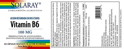 Solaray B 6 Two Stage Timed Release, 100mg, 60 Count