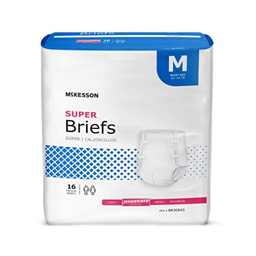 McKesson Super Briefs, Incontinence, Moderate Absorbency, Medium, 16 Count, 6 Packs, 96 Total