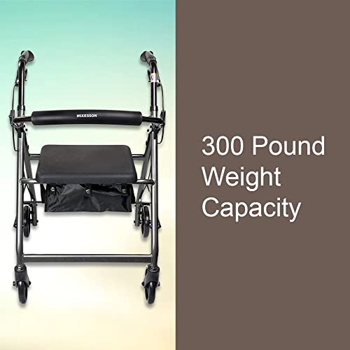McKesson Rollator Walker with Seat and Wheels, Lightweight, Aluminum, 300 lbs Weight Capacity, Silver, 1 Count