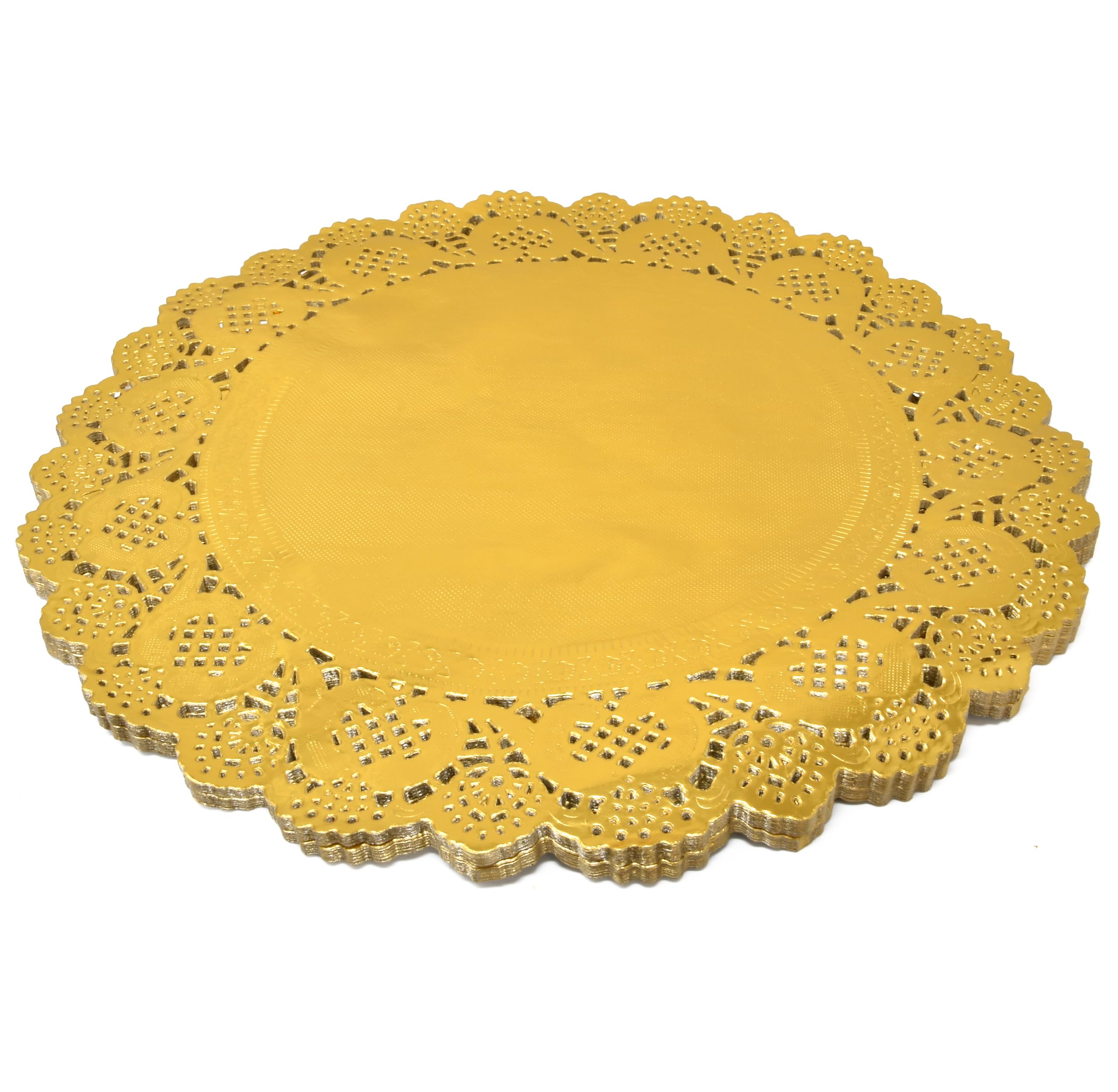 Gift Boutique 250 Gold Doilies Round Paper Place Mats 14" Disposable Metallic Golden Foil Lace Scallop Doily for Cakes Desserts Wedding