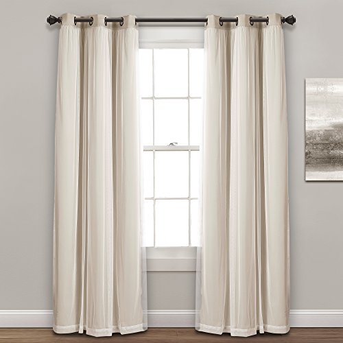 Lush Decor Sheer Grommet Curtains Panel with Insulated Blackout Lining, Room Darkening Window Curtain Set (Pair), 38"W x 84"L, Wheat