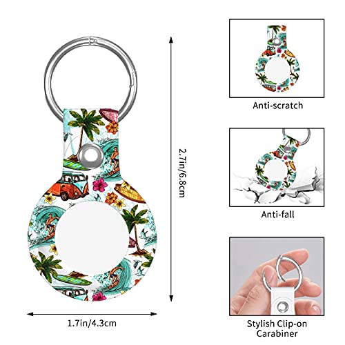Hawaiian Surfer Retro Palm Trees Flowers Leather AirTag Case Compatible with Apple AirTag, 1-Pack Keychain Anti-Scratch Protective Skin Cover for Dogs Keys Backpack (2021)