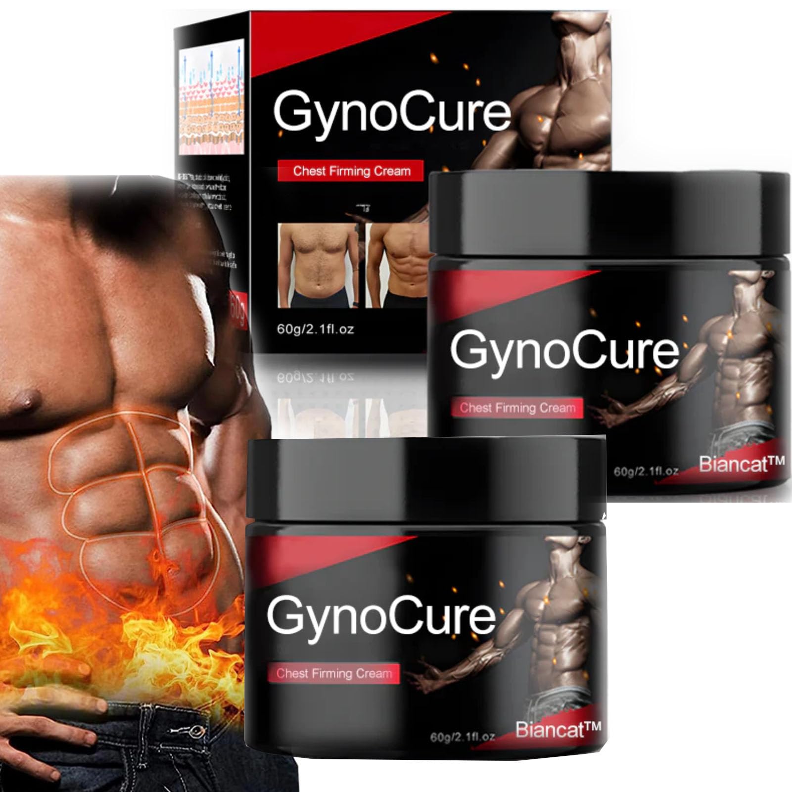 GynoCure Chest Firming Cream, Sculptique Abs Sculpting Cream, Skin Tightening Cream for Chest, Slimming and Fat Burning Cream for Men (2Pcs)