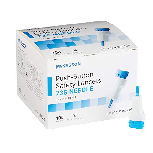 McKesson Safety Lancets, Sterile, Push-Button, 23 Gauge Needle, 1.8 mm, 100 Count, 1 Pack