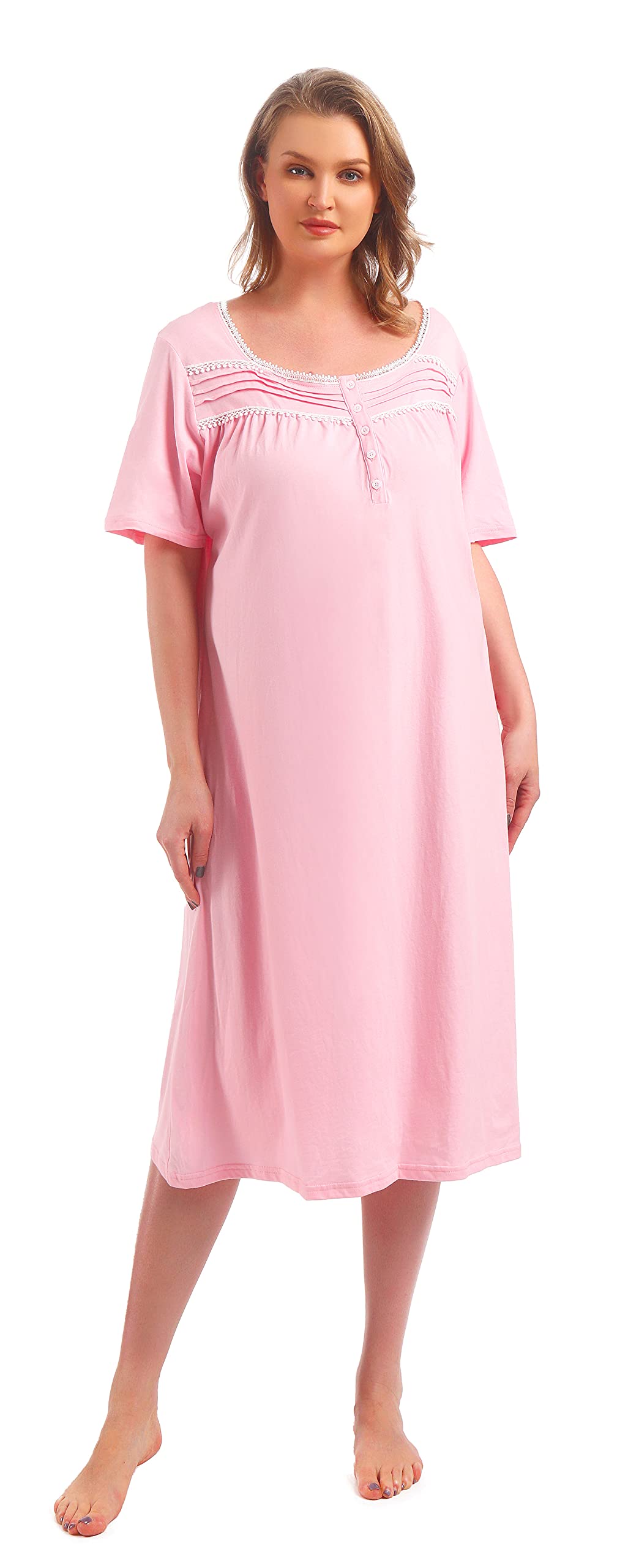 FEREMO 100% Cotton Nightgowns for Women Plus Size Nightgowns Soft Cotton Ladies Nightdress Sleepwear(Pink,4X)