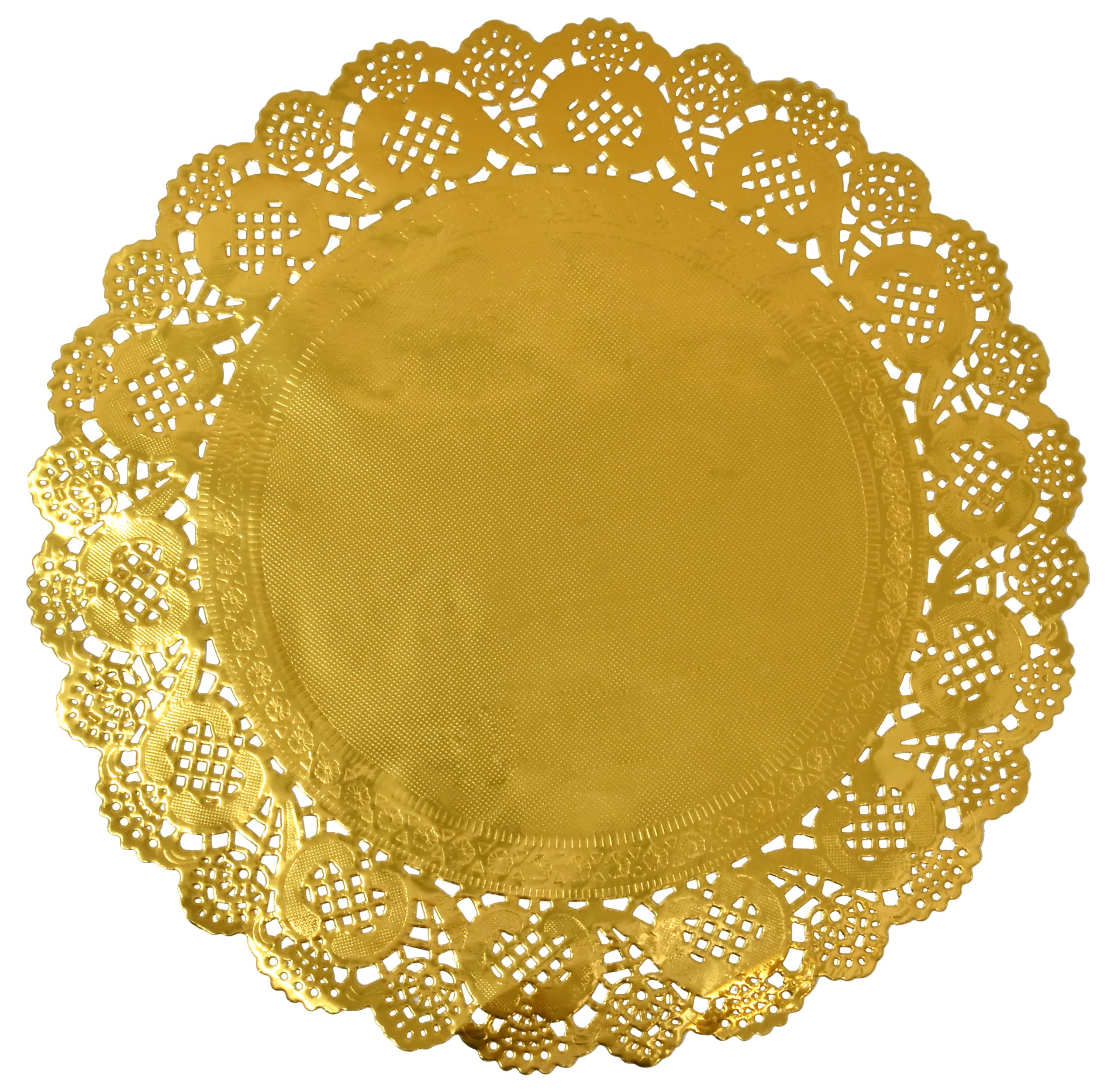 Gift Boutique 250 Gold Doilies Round Paper Place Mats 14" Disposable Metallic Golden Foil Lace Scallop Doily for Cakes Desserts Wedding