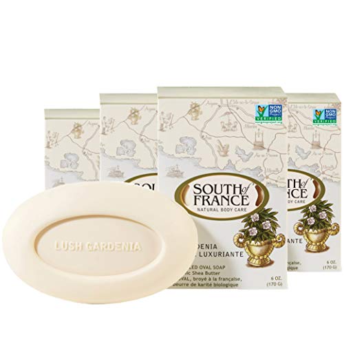 Lush Gardenia Clean Bar Soap by South of France Clean Body Care | Triple-Milled French Soap with Organic Shea Butter + Essential Oils | Vegan, Non-GMO Body Soap | 6 oz Bar – 4 Pack