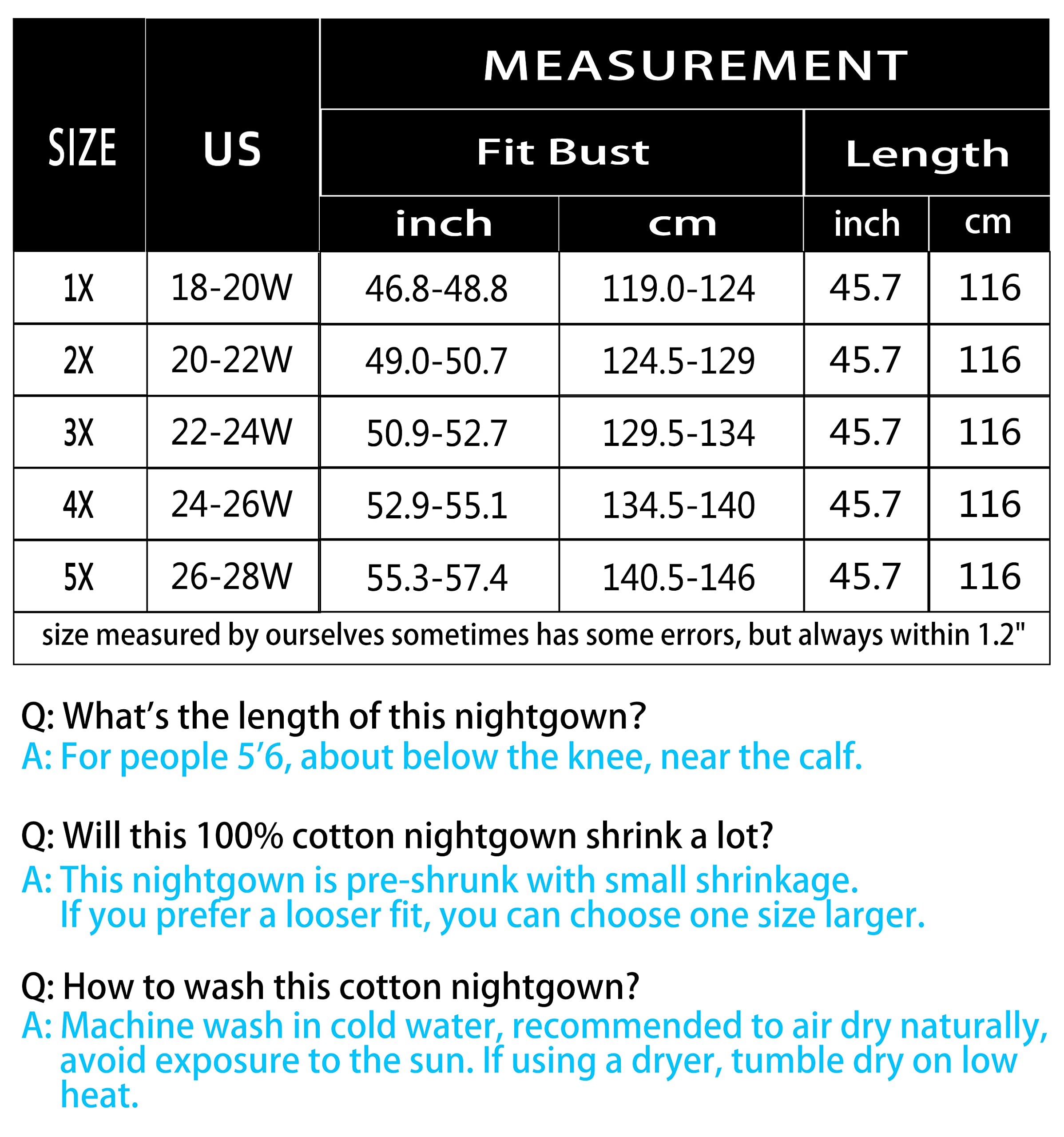 FEREMO 100% Cotton Nightgowns for Women Plus Size Nightgowns Soft Cotton Ladies Nightdress Sleepwear(Pink,4X)