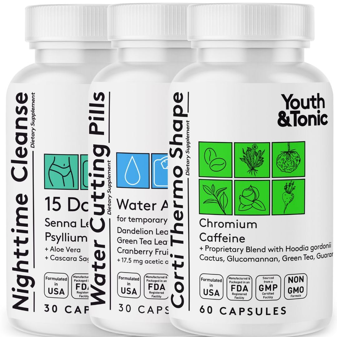 Youth & Tonic Sculpt Shred Cleanse Detox 3X Weight Loss Pills: Appetite Suppressant, Fat Burner, Energy Booster & Nighttime Cleanse for Diet â 120 Pills