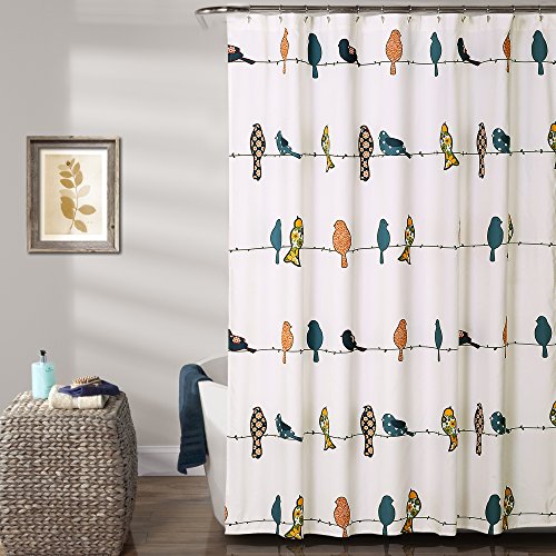 Lush Decor Rowley Birds Shower Curtain - Floral Animal Bird Print Design for Bathroom, 72” x 72”, Multicolor