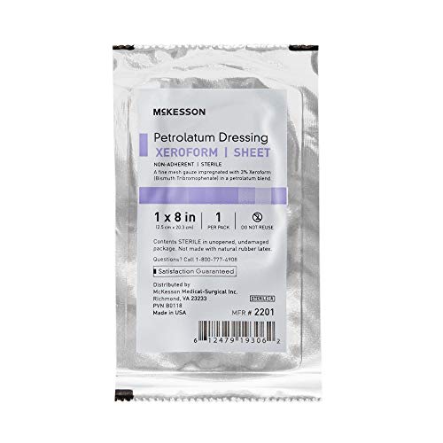 McKesson Xeroform Petrolatum Dressing - Impregnated Gauze Dressings for Burn and Wound Care - 1 in x 8 in, 8 Pack