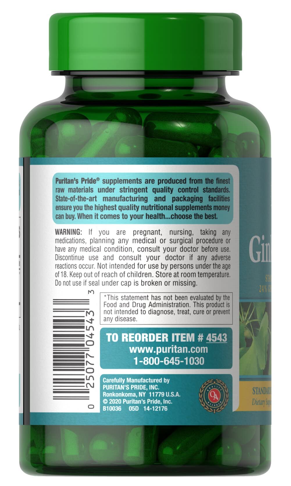 Puritan's Pride Ginkgo Biloba Standardized Extract 120 Mg, 200 Count