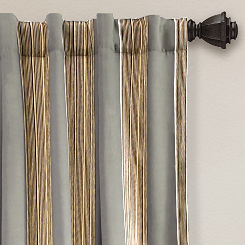 Lush Decor Julia Stripe Curtains | Room Darkening Striped Window Panel Set for Living, Dining, Bedroom (Pair), 84” x 52”, Gray