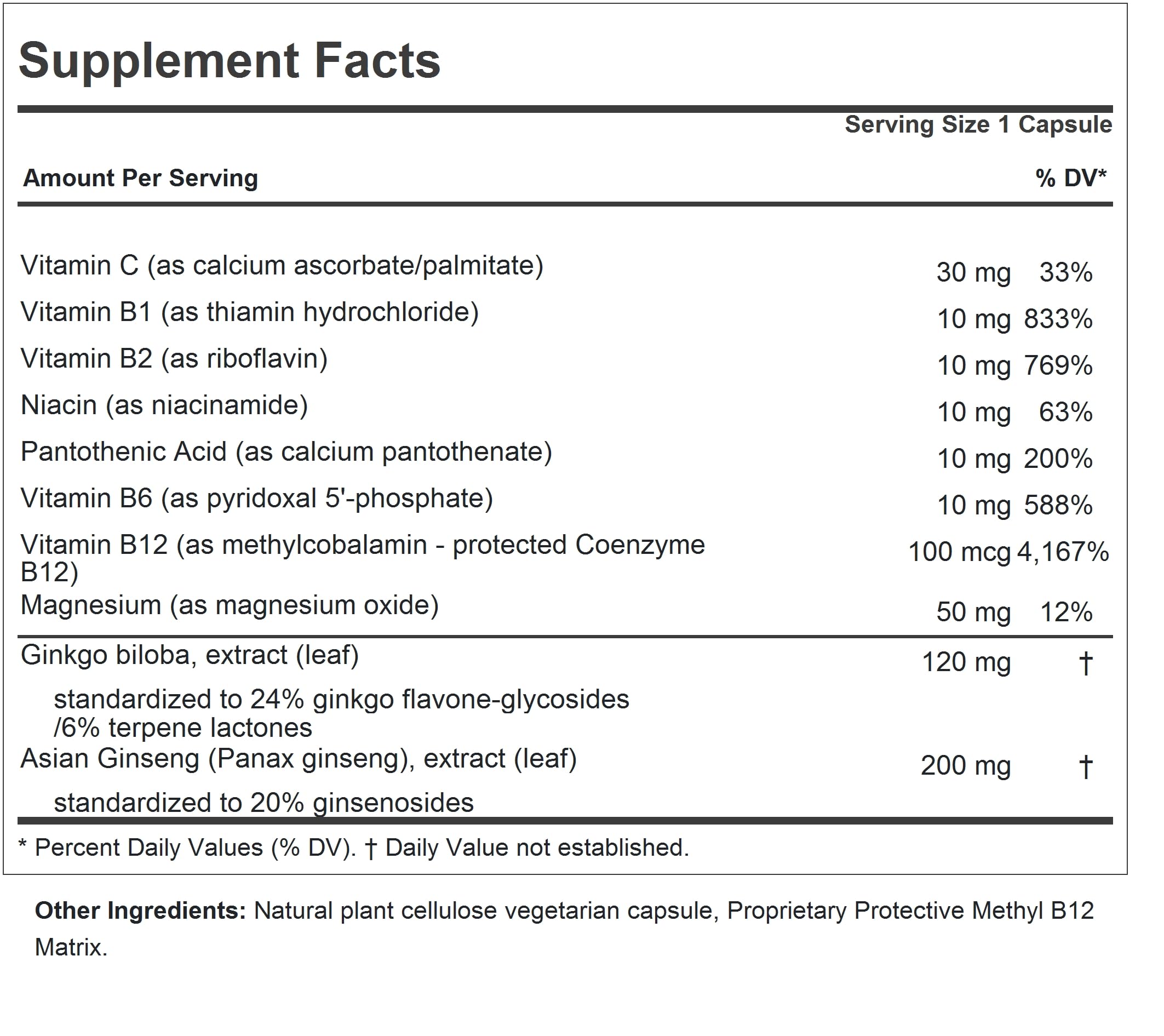 ANDREW LESSMAN Ginkgo 120 Plus Ginseng 200-60 Capsules - Standardized Extract Blend to Support Brain, Memory and Cognitive Function. Adaptogen, Combats Stress and Fatigue. No Additives