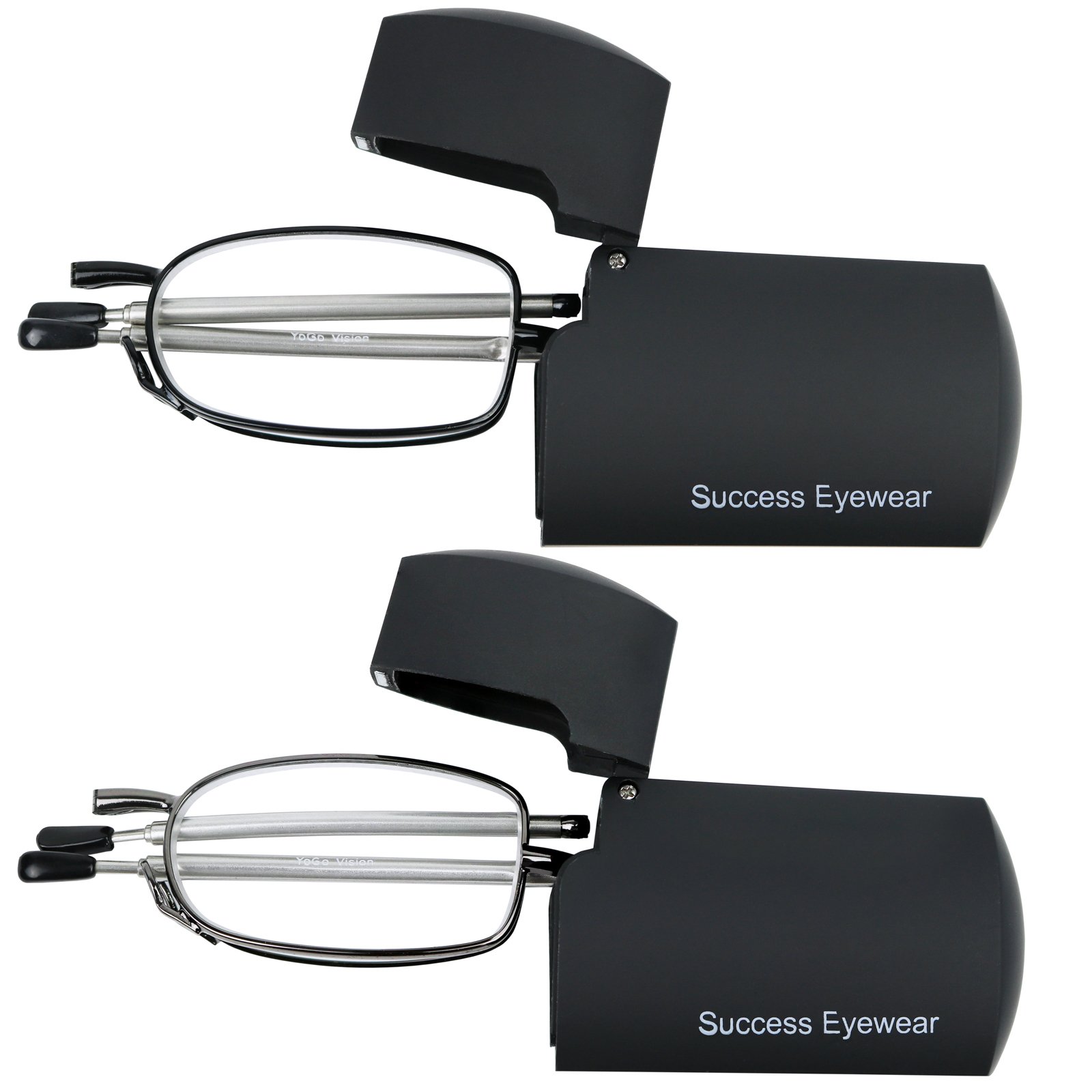 Success Eyewear Reading Glasses 2 Pair Black and Gunmetal Readers Compact Folding Glasses for Reading for Men and Women Case Included Bundle: Set of Black and Gunmetal With 2 Cases 1.5