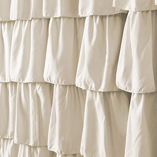 Lush Decor, Ivory Ruffle Shower Curtain | Floral Textured Shabby Chic Farmhouse Style Design, 72 x 72