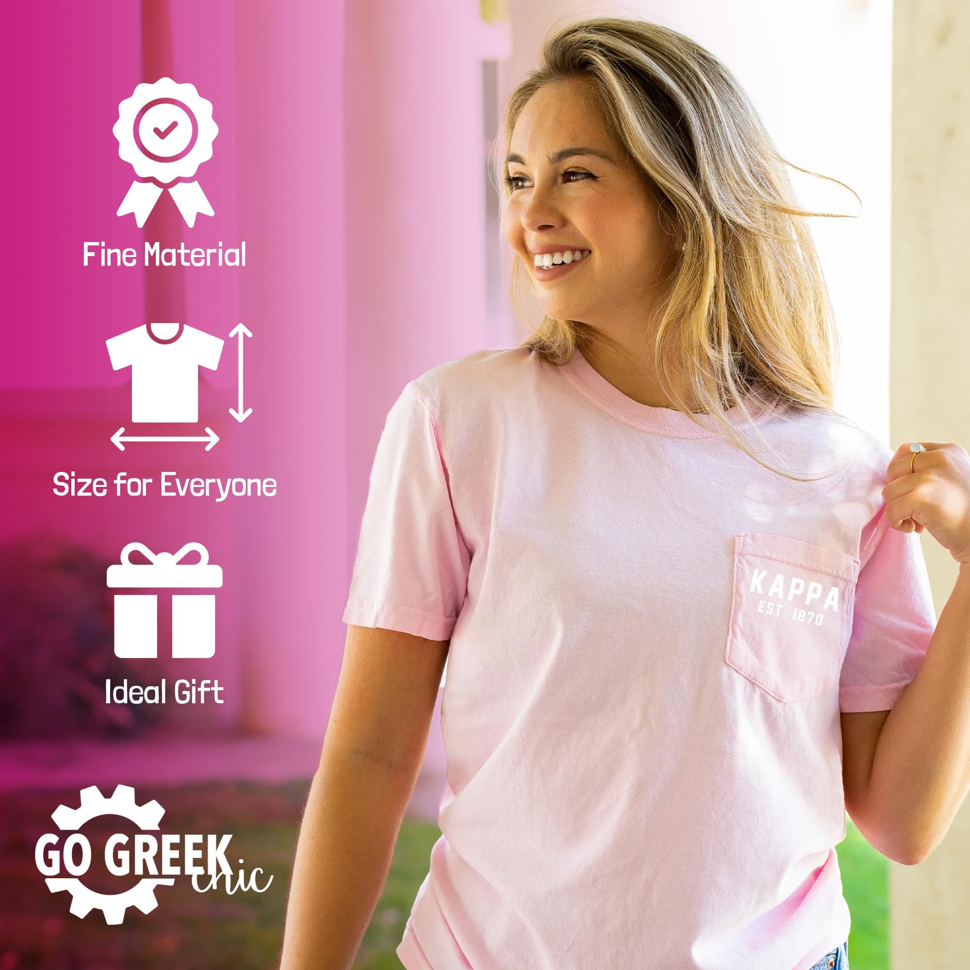 Kappa Kappa Gamma Script Letters T-Shirt | Sorority Pocket Tee (Medium) Navy