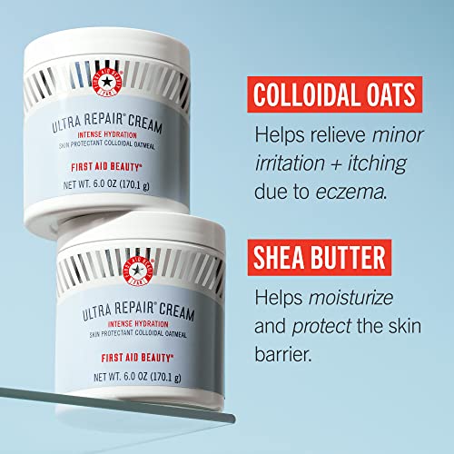 First Aid Beauty Ultra Repair Cream Intense Hydration Moisturizer for Face and Body Bundle – Classic 6 oz Jar + Bonus 1 oz Travel Size Tube