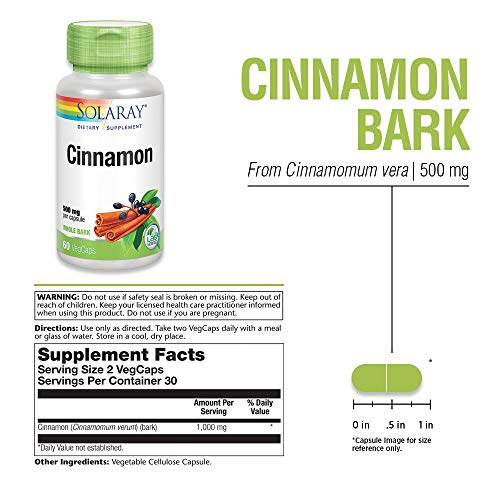 SOLARAY Cinnamon Bark 1000 mg | Healthy Digestive Function | Antioxidant | 60 VegCaps
