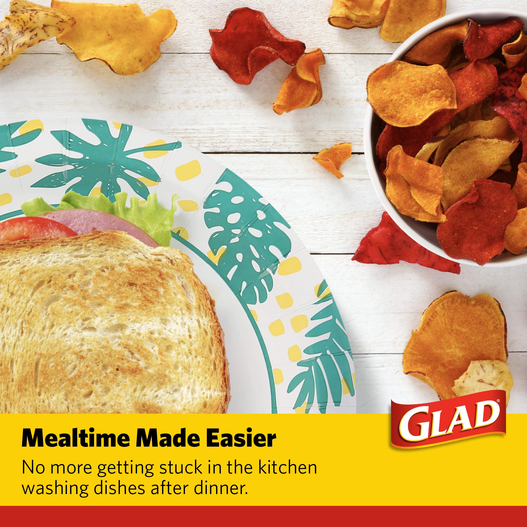 Glad Disposable Paper Plates with Palm Leaves Design, 8.5 Inch Paper Plates | Round Paper Plates for Everyday Use | Cut Proof, Soak Proof Disposable Plates from Glad, 50 Count