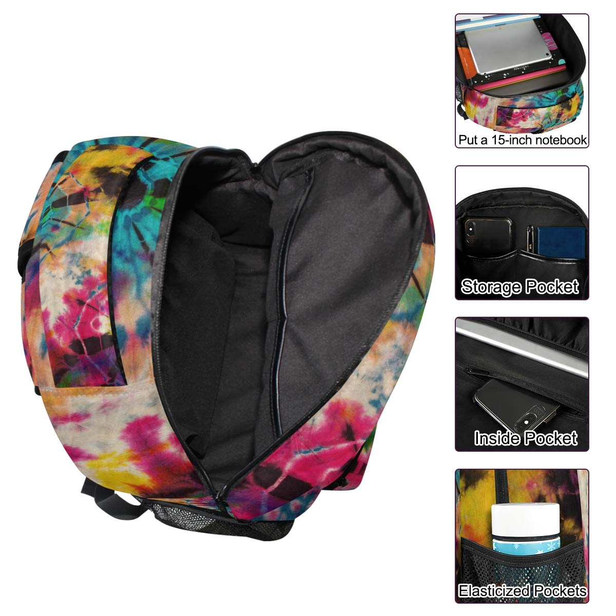 ZZKKO Tribal Ethnic Tie Dye Boys Girls School Computer Backpacks Book Bag Travel Hiking Camping Daypack